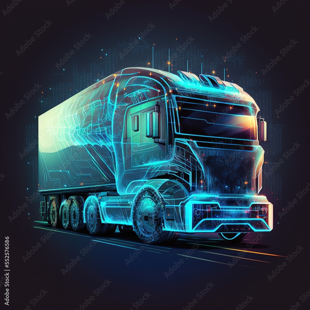 Autonomous smart truck. Unmanned vehicles. artificial intelligence ...