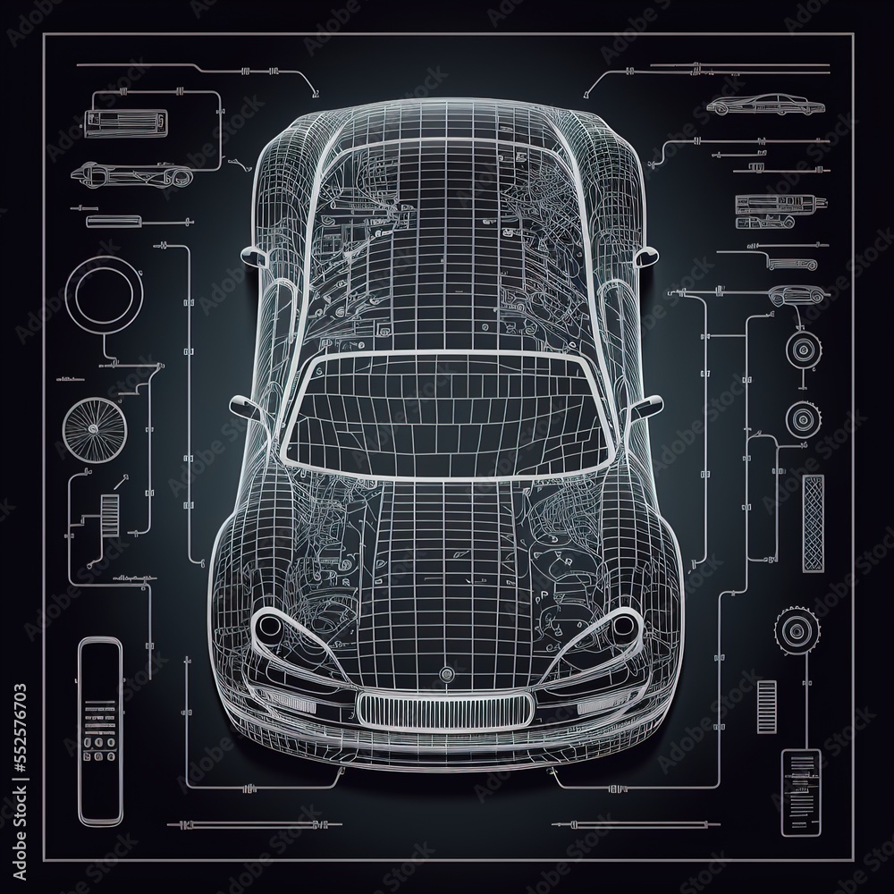 Futuristic automotive technology. Car schematic or car blueprint.Top ...