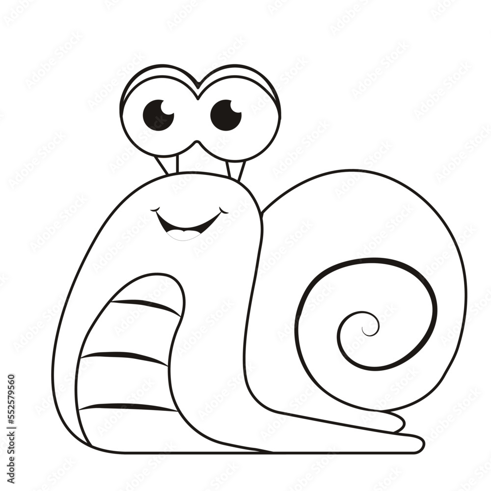 Snail cute and smiling coloring page outline of cartoon style isolated ...