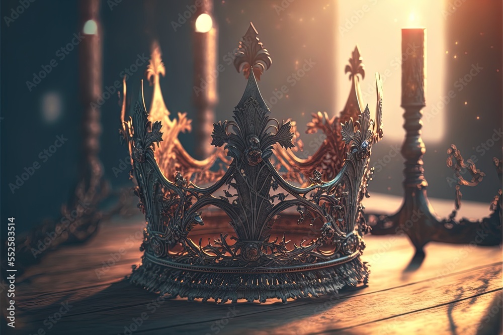 Beautiful queen/king crown over wooden table. vintage filtered. fantasy ...