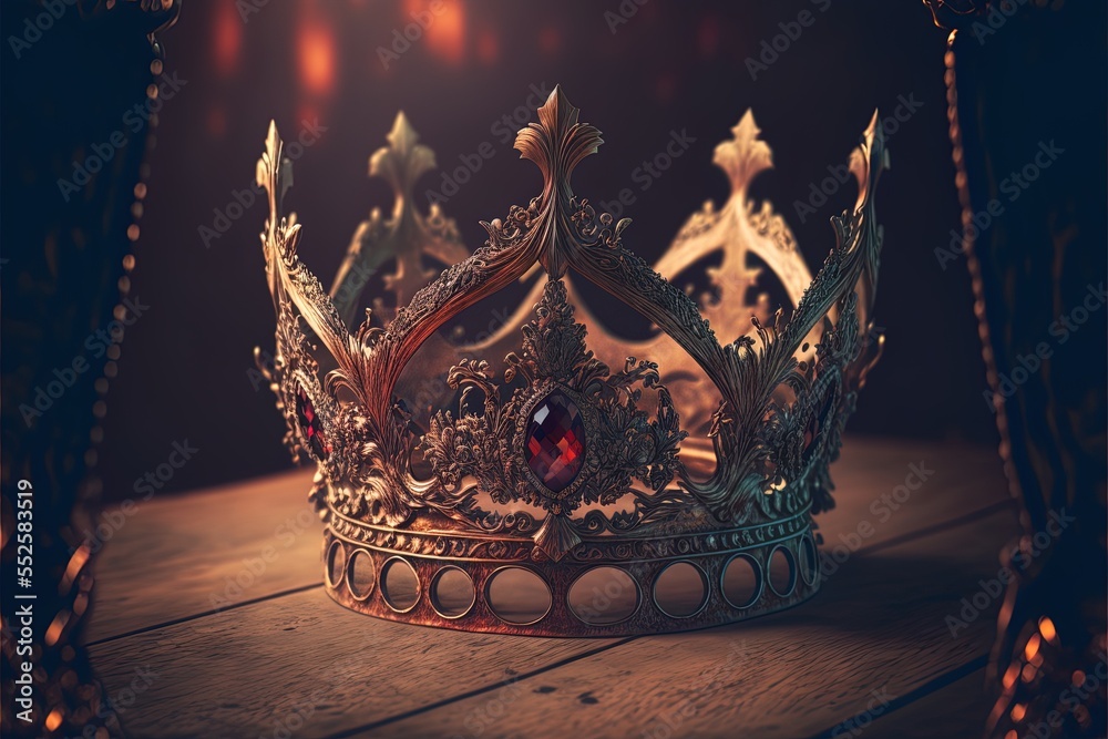 Beautiful queen/king crown over wooden table. vintage filtered. fantasy ...