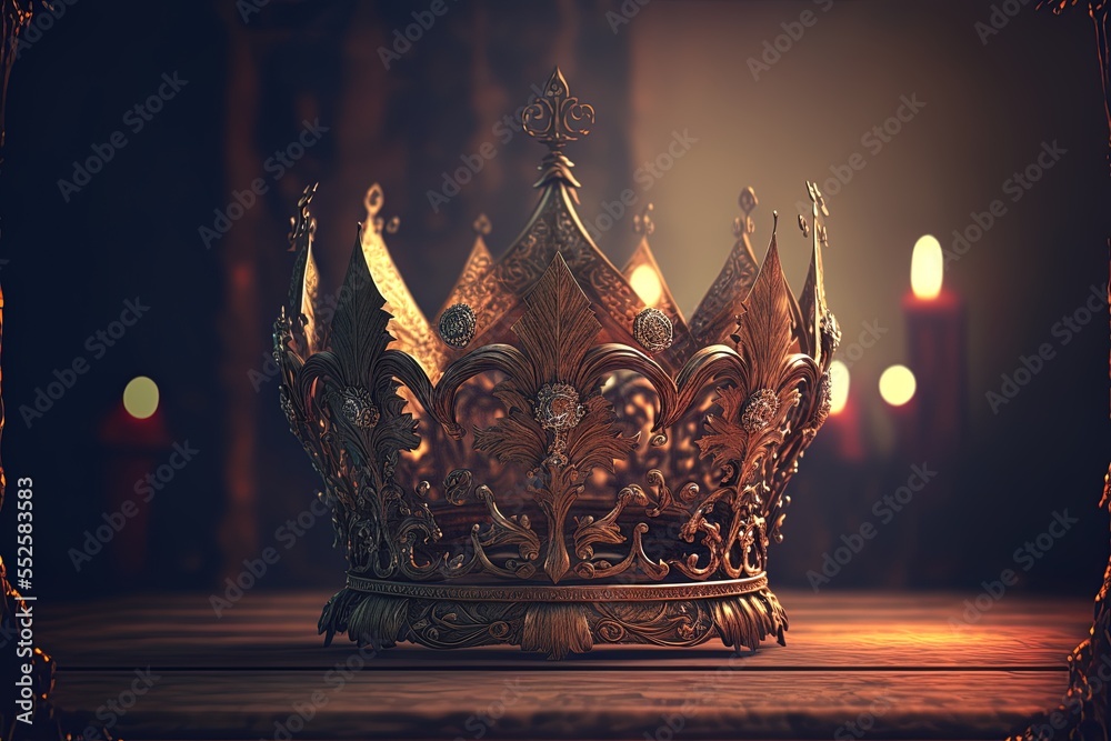 Beautiful queen/king crown over wooden table. vintage filtered. fantasy ...