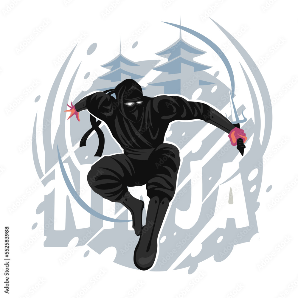 Photo & Art Print Ninja warrior jumping attack vector illustration ...