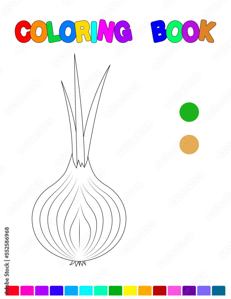Coloring book with a onion .Coloring page for kids.Educational games ...