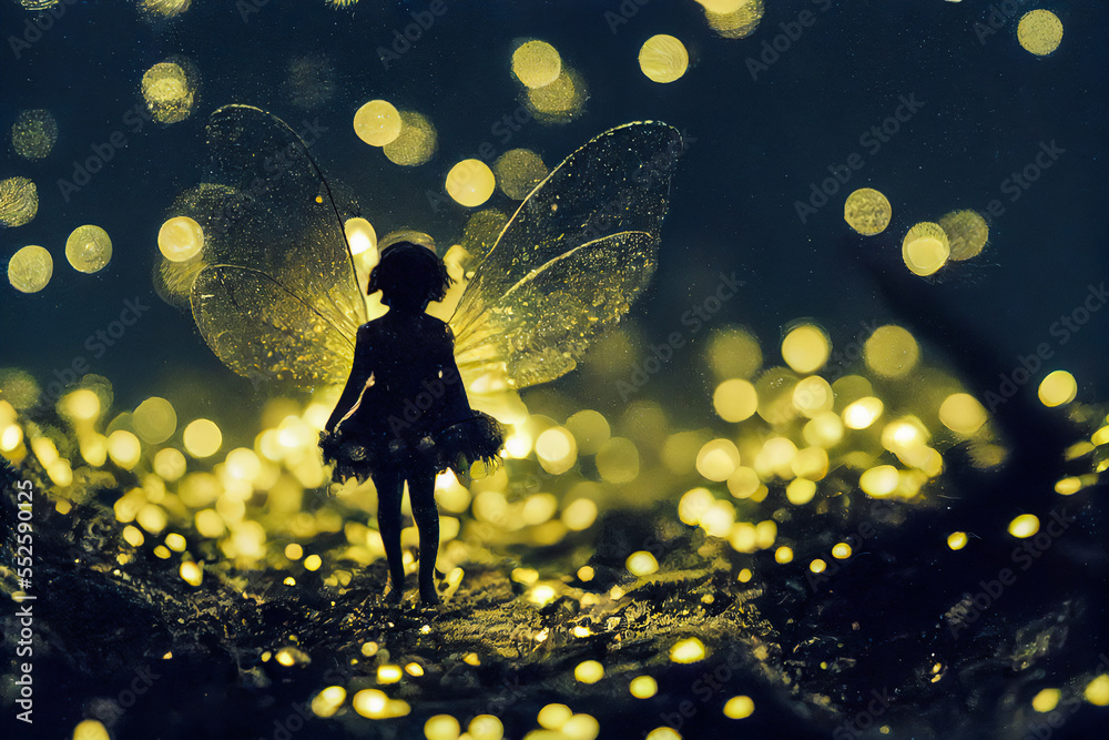 An elegant fairy surrounded by magical golden sparks, for an enchanting ...