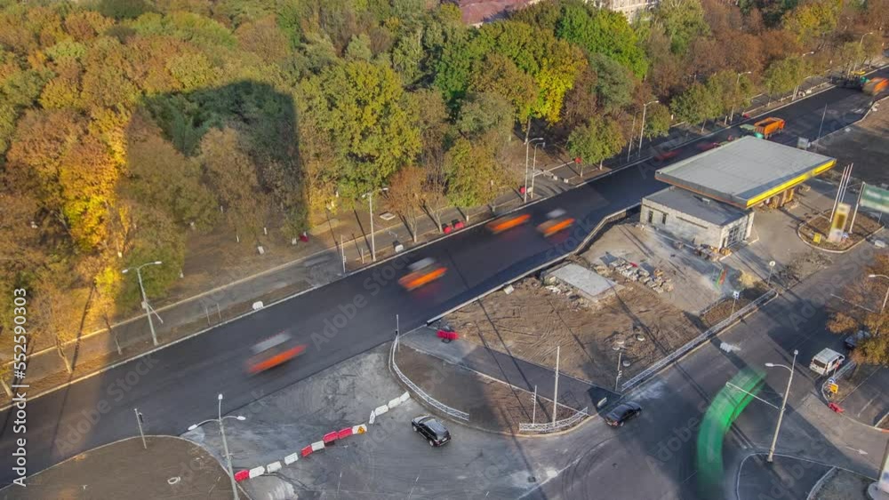 Construction site of intersection on avenue and tram tracks ...