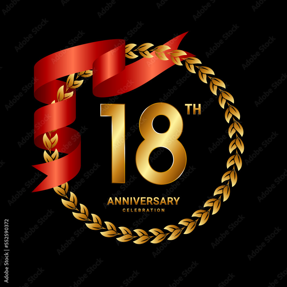 18th Anniversary Celebration. Anniversary Logo Design with Laurel ...