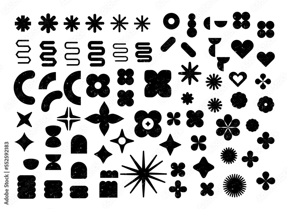 Gran conjunto de formas variadas; formas en color negro con textura ...