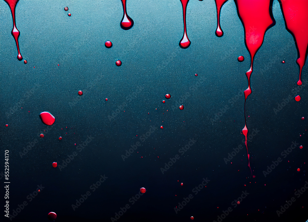 Neutral blue background with vivid red liquid dripping, giving a ...