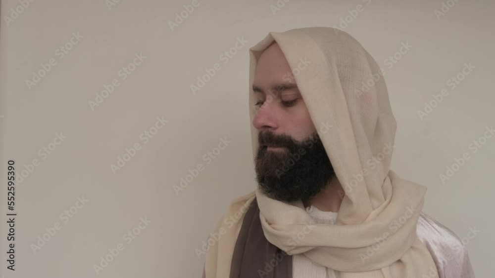 biblical scene, Jesus Christ, young pensive bearded man, guy 30 years ...