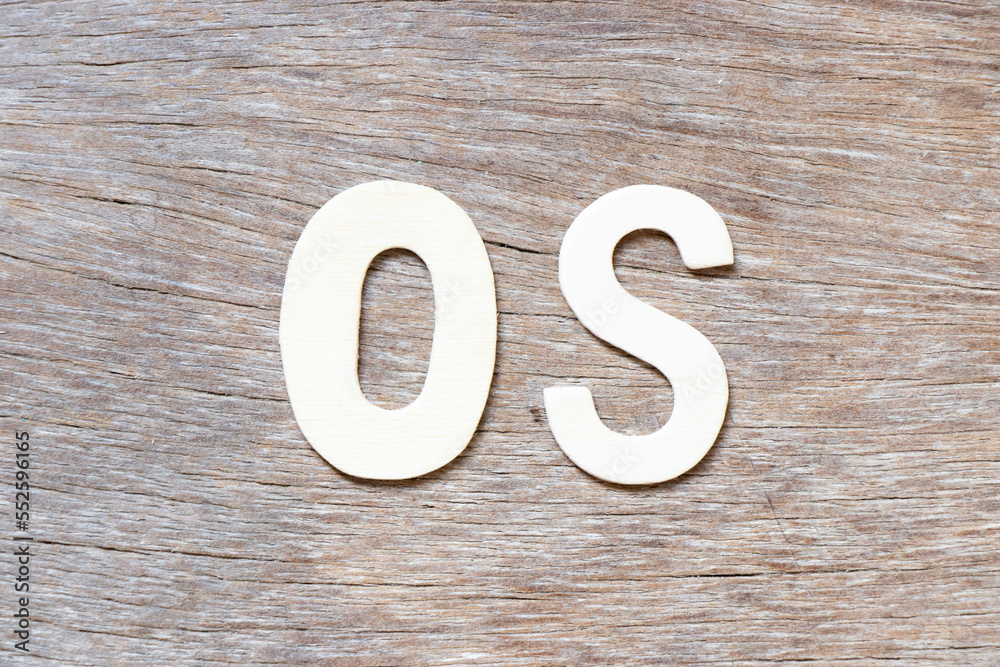 Alphabet letter in word OS (Abbreviation of Operating system) on wood ...