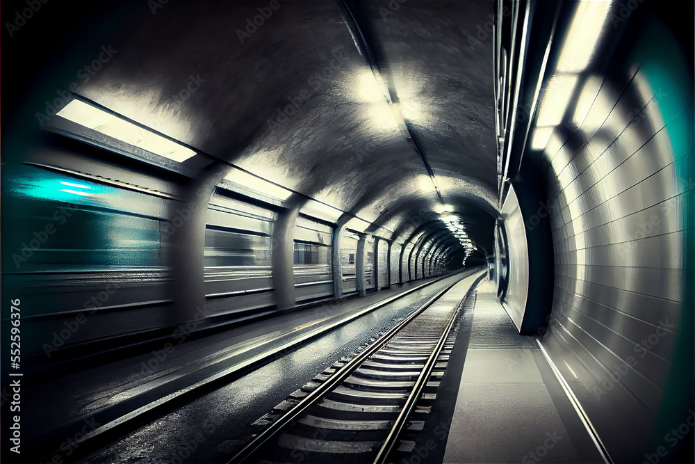 Subway underground train tunnel with arriving metro and vanishing perspective Stock Illustration ...