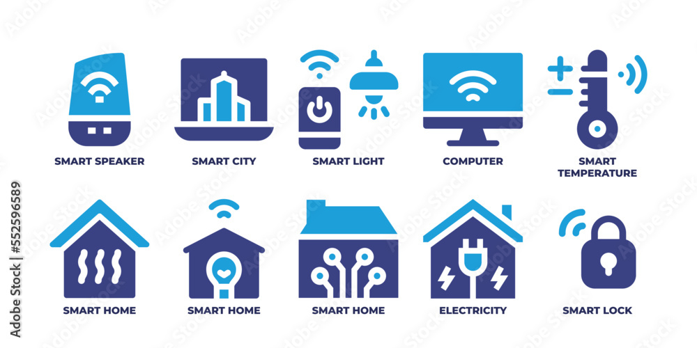 Smart house icon set. Duotone color. Vector illustration. Containing a ...