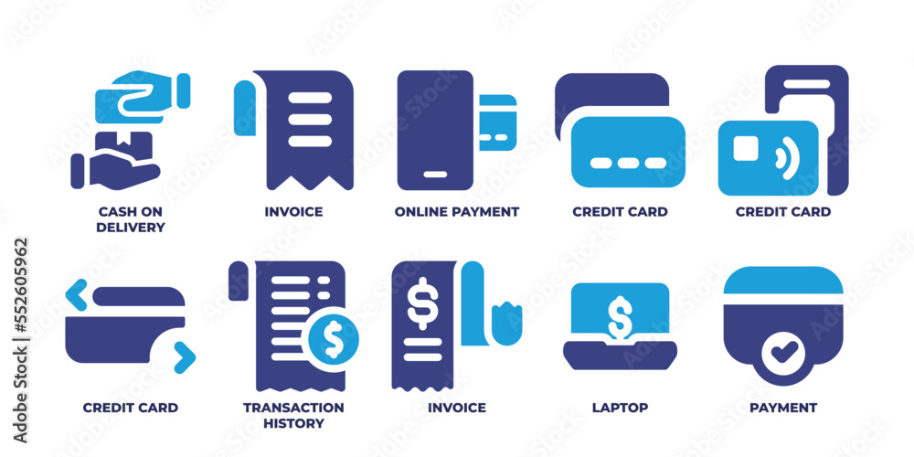 Payment icon set. Duotone color. Vector illustration. Containing a cash ...