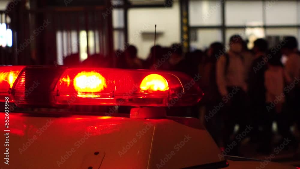 JAPAN : Close up shot of red rotating beacon light on police car and ...