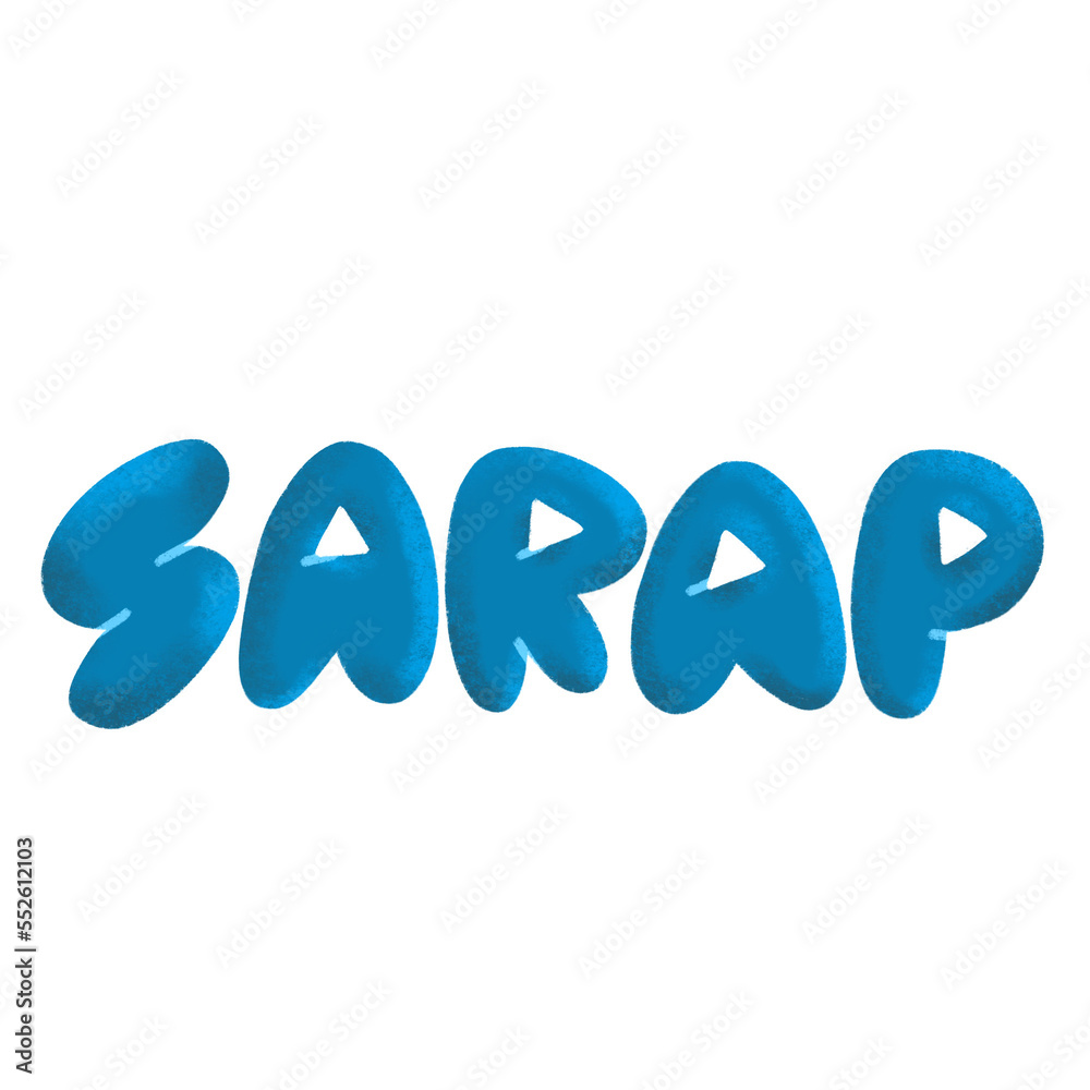 Lettering of the Filipino word "Sarap" (Deliciousness) in blue Stock ...