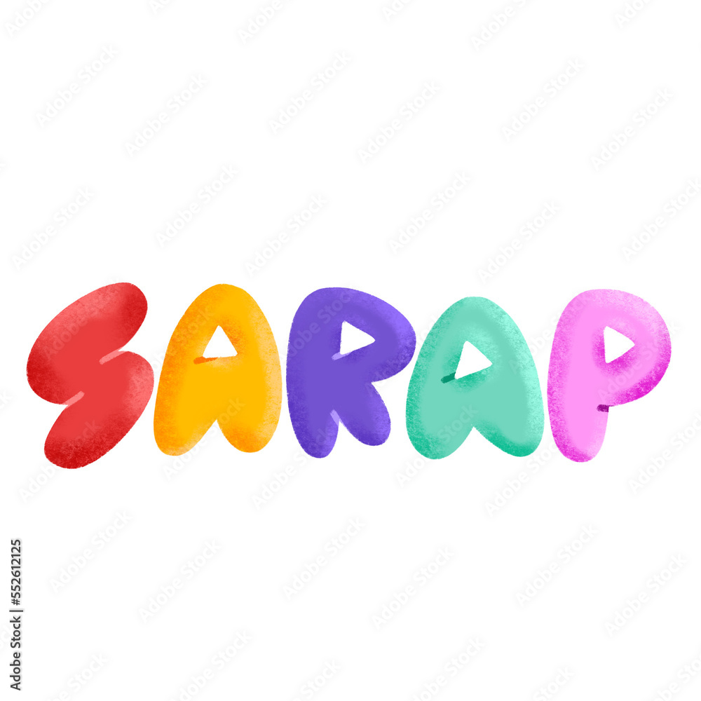 Lettering of the Filipino word "Sarap" (Deliciousness) in rainbow ...