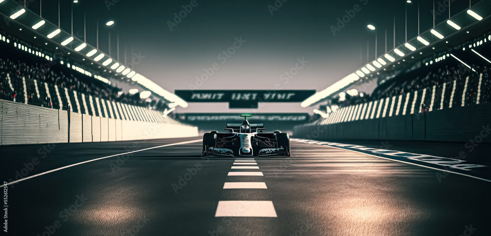 Racer on a racing car passes the track. Motor sports competitive team ...