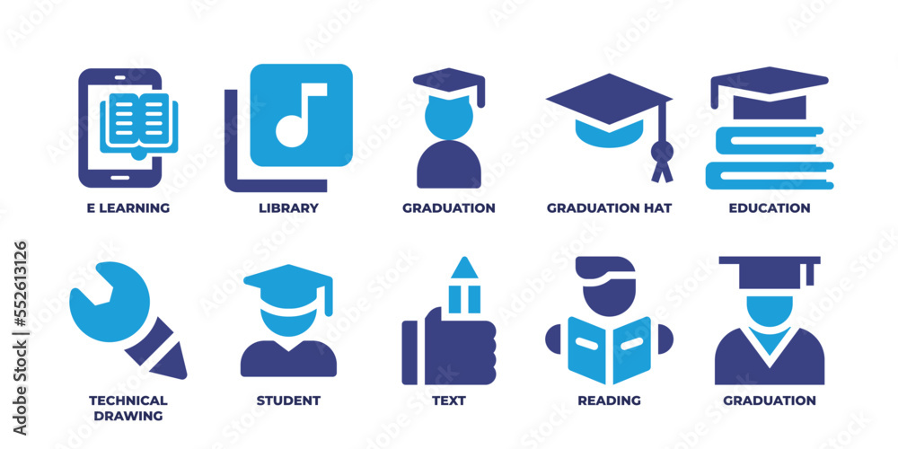 Education icon set. Duotone color. Vector illustration. Containing a e ...