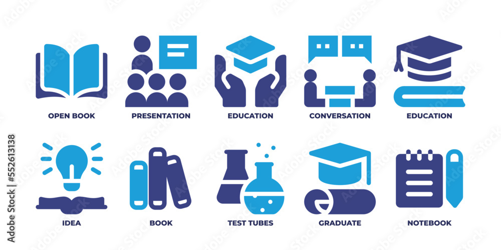 Education icon set. Duotone color. Vector illustration. Containing a ...