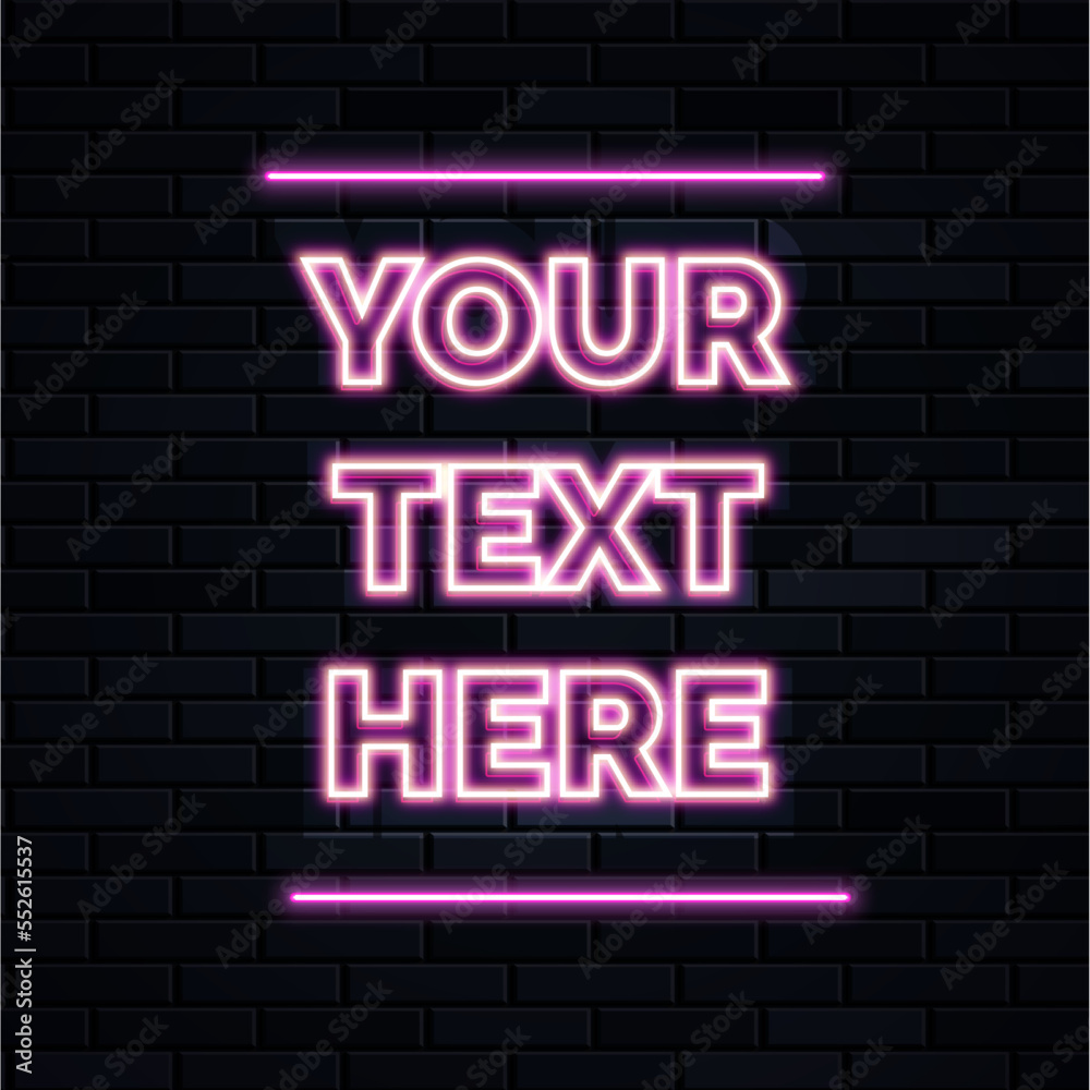 Neon light text effect, editable glowing text style. Brick background ...