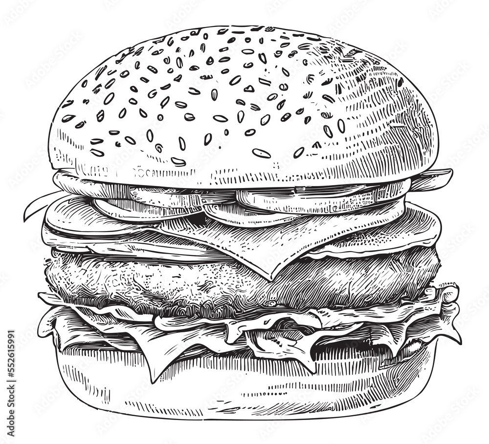 Burger sandwich hand drawn sketch food Restaurant business concept ...