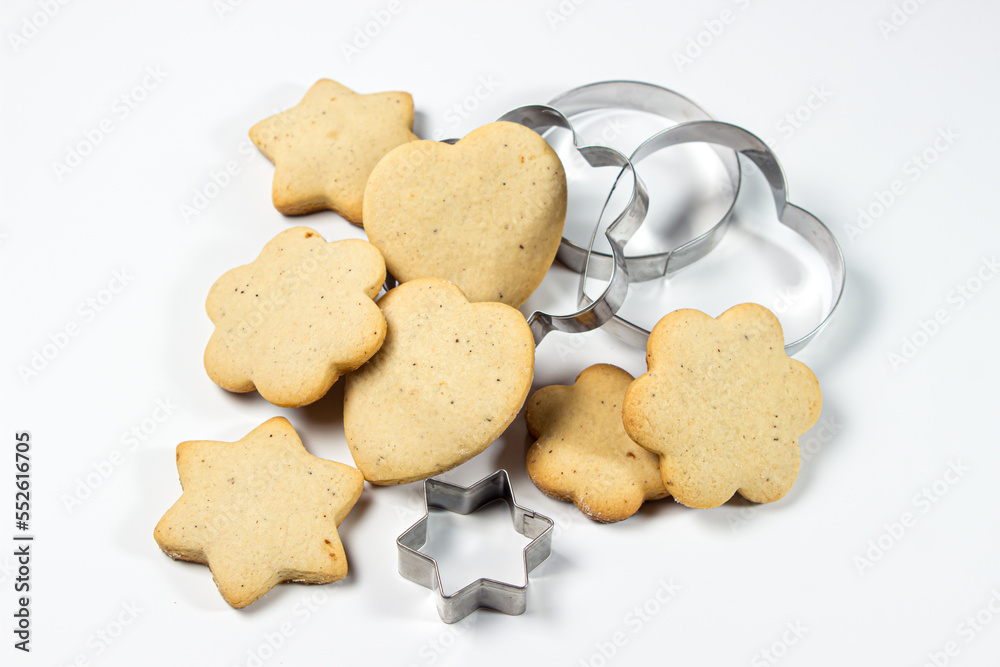 Shortbread cookies with steel molds on a white background. homemade ...