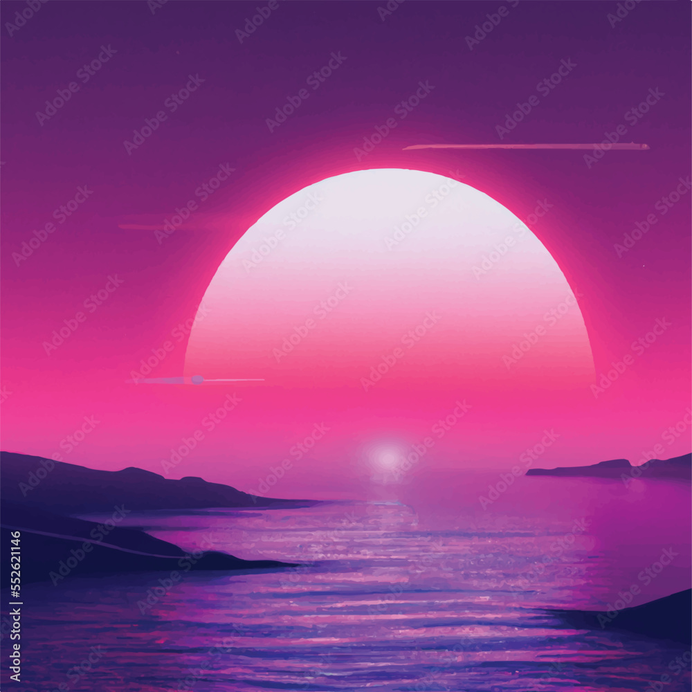 Retro background futuristic landscape 1980s style. Digital retro ...