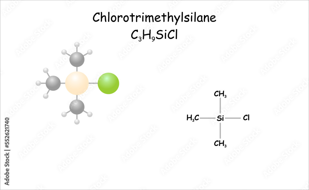 Stylized molecule model/structural formula of chlorotrimethylsilane ...