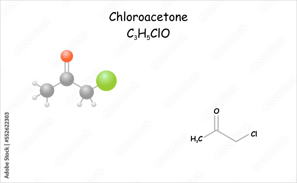 Stylized molecule model/structural formula of chloroacetone. Stock ...