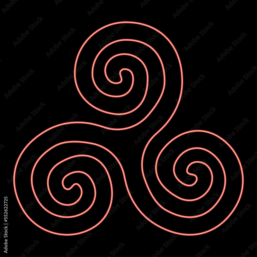 Neon triskelion or triskele symbol sign red color vector illustration ...