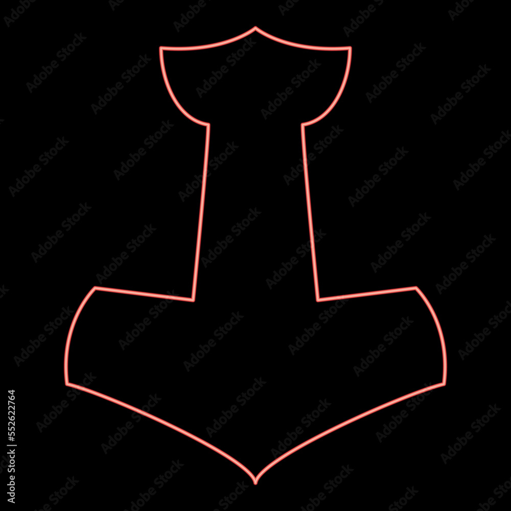 Neon thor's hammer Mjolnir red color vector illustration image flat ...