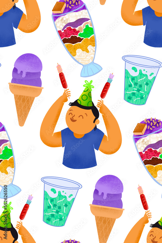Filipino children's birthday pattern with ube sorbetes, buko pandan ...