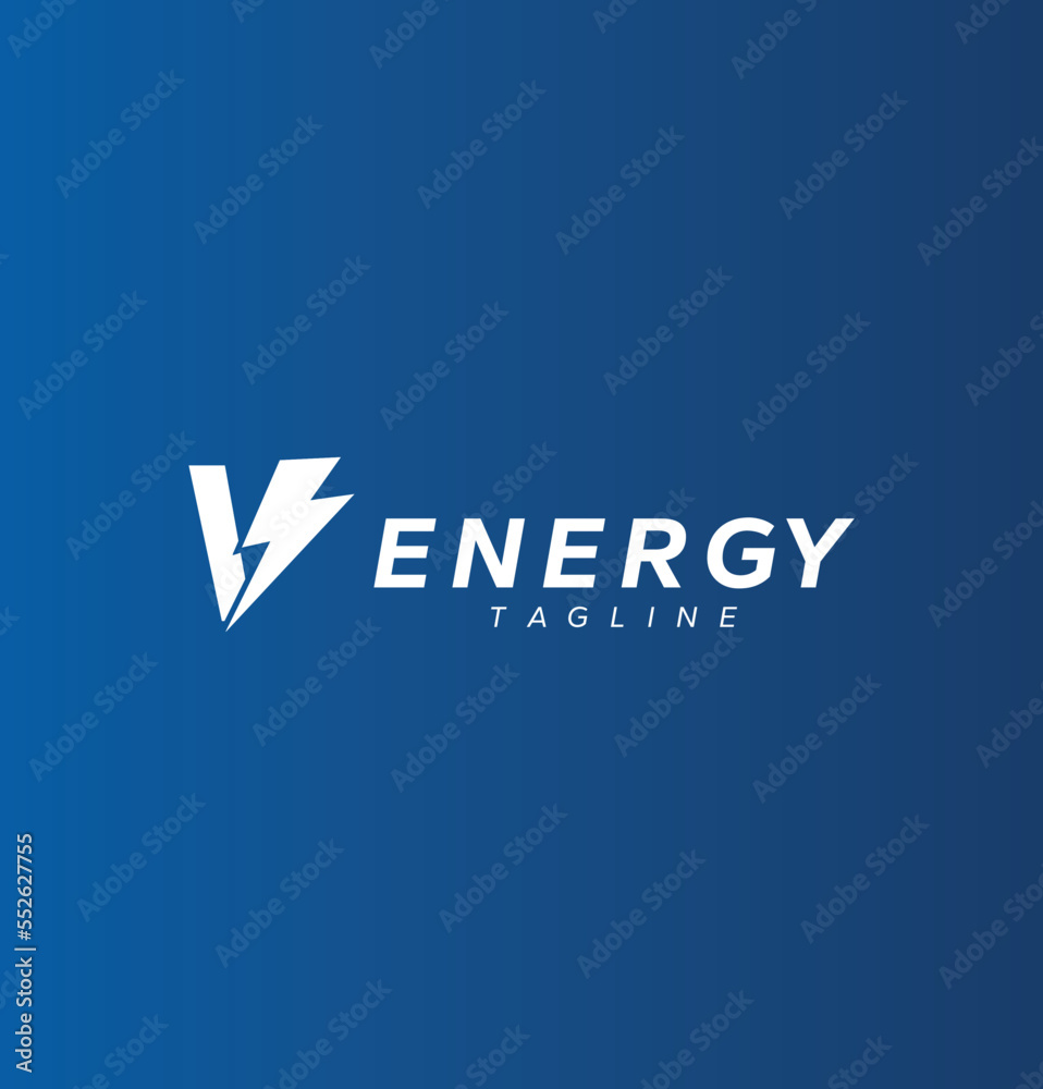 Initial letter V power energy logo design with thunderbolt vector icon ...
