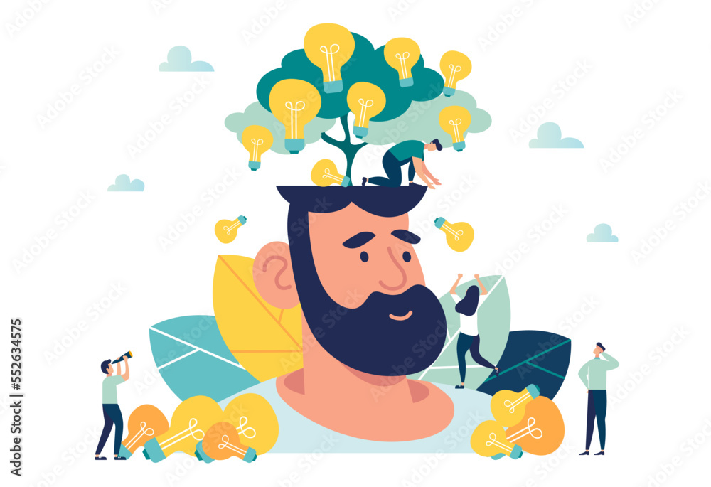 tree idea light bulb grows from the head. fruits of the tree of ideas ...