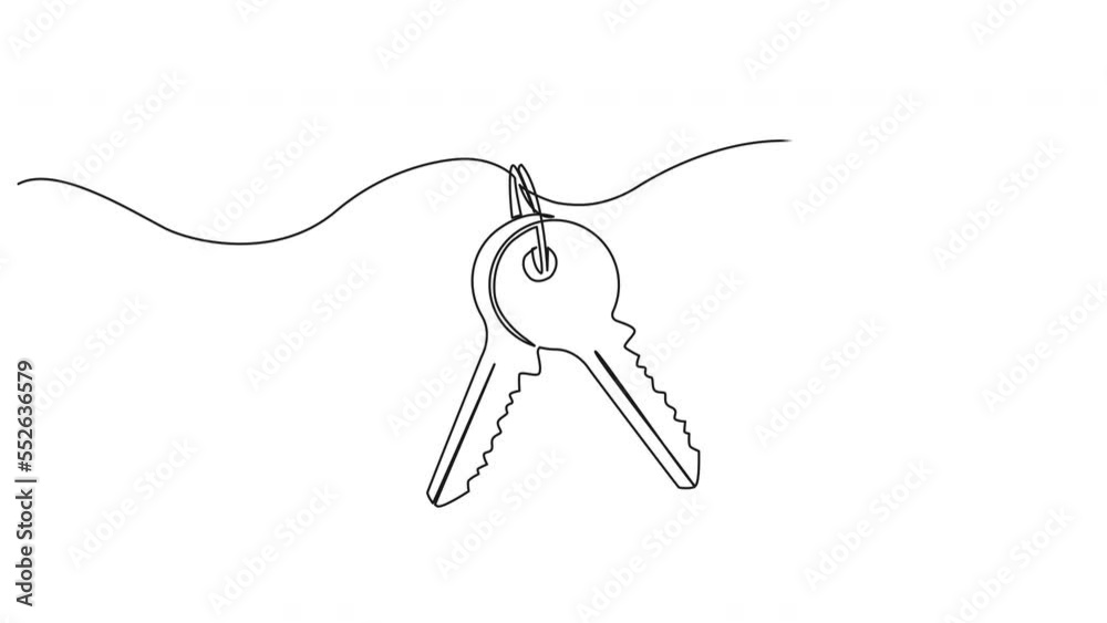 animated continuous single line drawing of set of keys on key ring ...