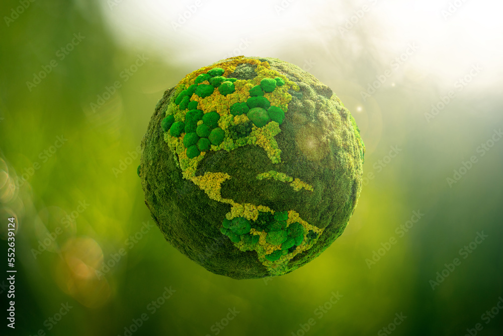 Green planet Earth from natural moss. Symbol of sustainable development ...