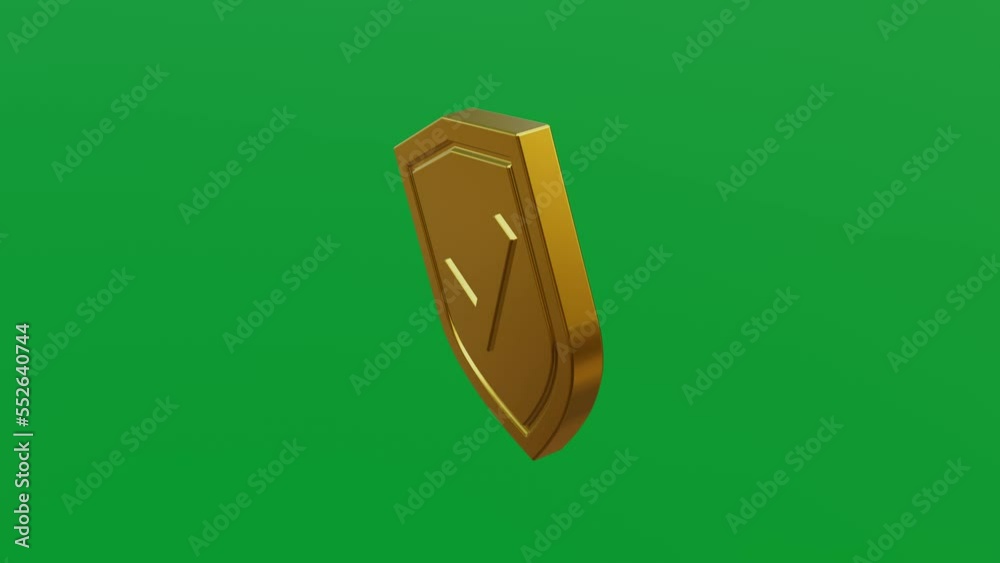 3D animation of Golden Shield with accept icon on green screen, Golden ...
