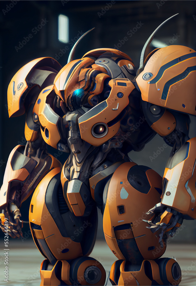 Robot mech suit inspired by a hornet generative art Stock Illustration ...