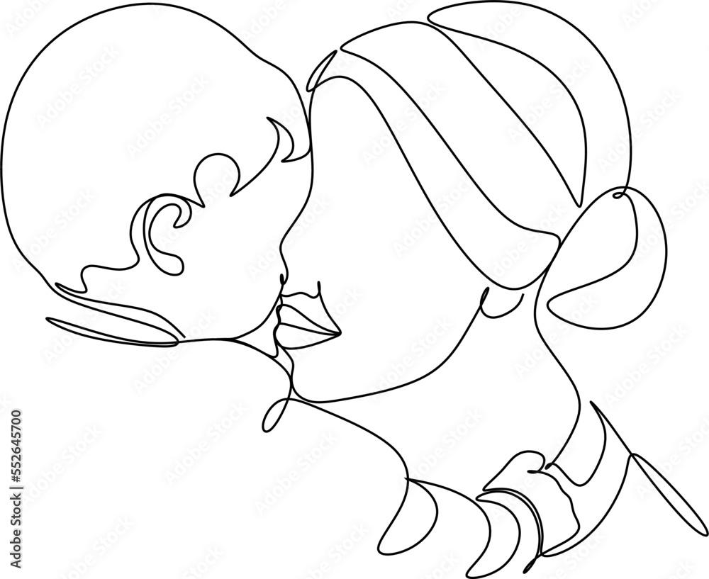 Abstract mother with a child in continuous one line drawing art style ...