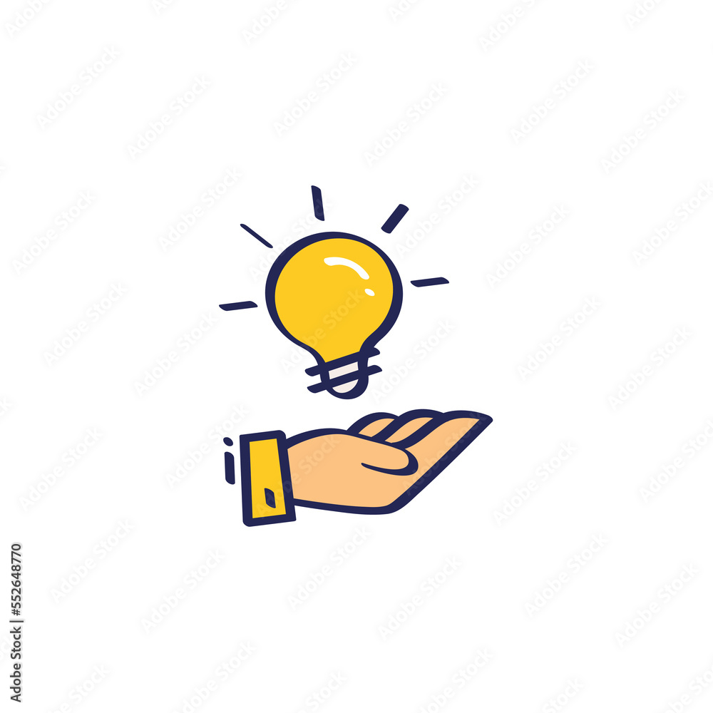 Hand holding light bulb icon doodle drawing cartoon vector illustration ...