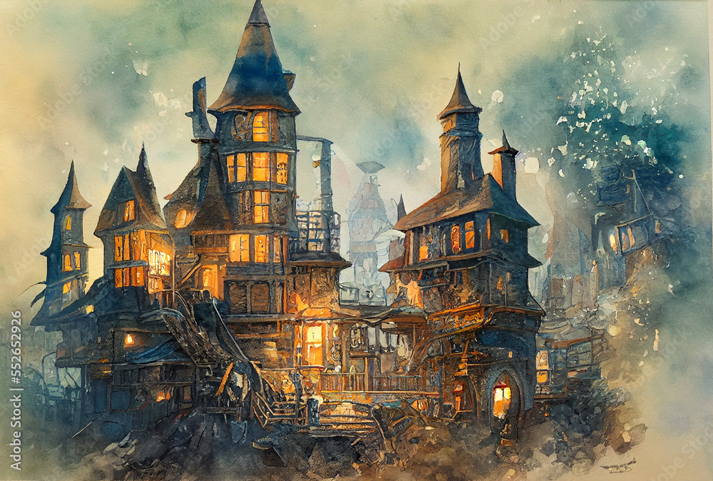 Fantasy castle, fairytale medieval tower, generative ai illustration ...