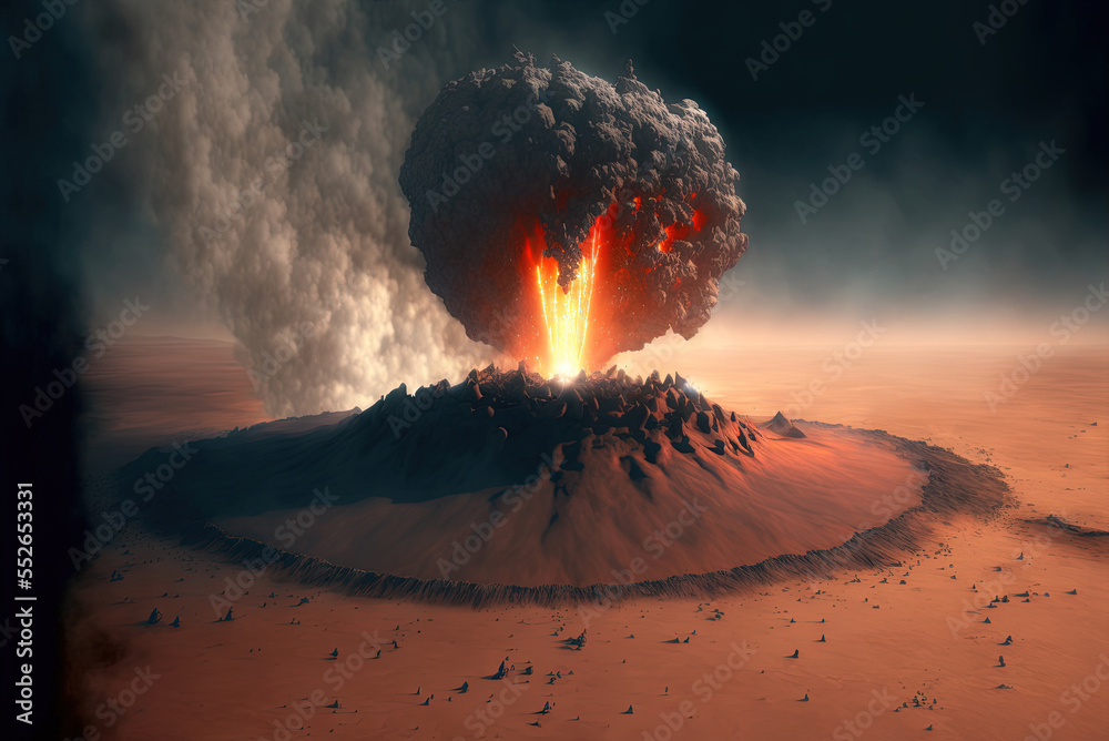 Eruption of a huge volcano on Mars, the strongest ejection of lava and ...