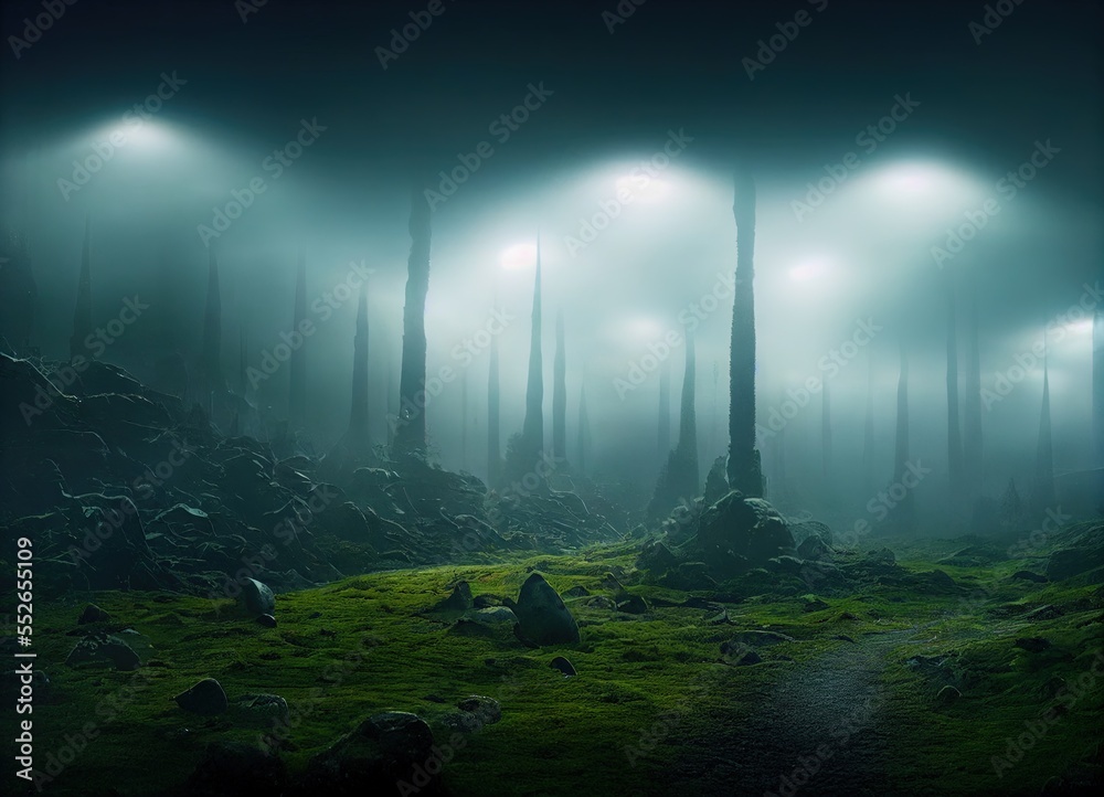 Mattepainting of dark creepy forest in the fog inspired by heroic ...