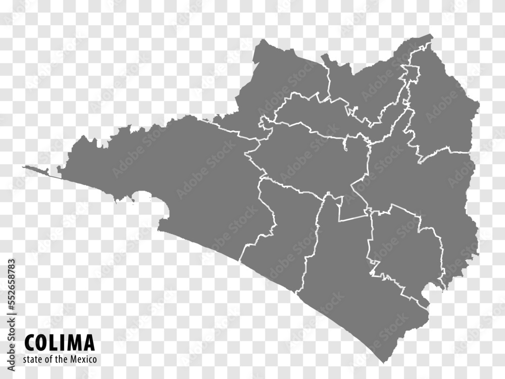 State Colima of Mexico map on transparent background. Blank map of ...