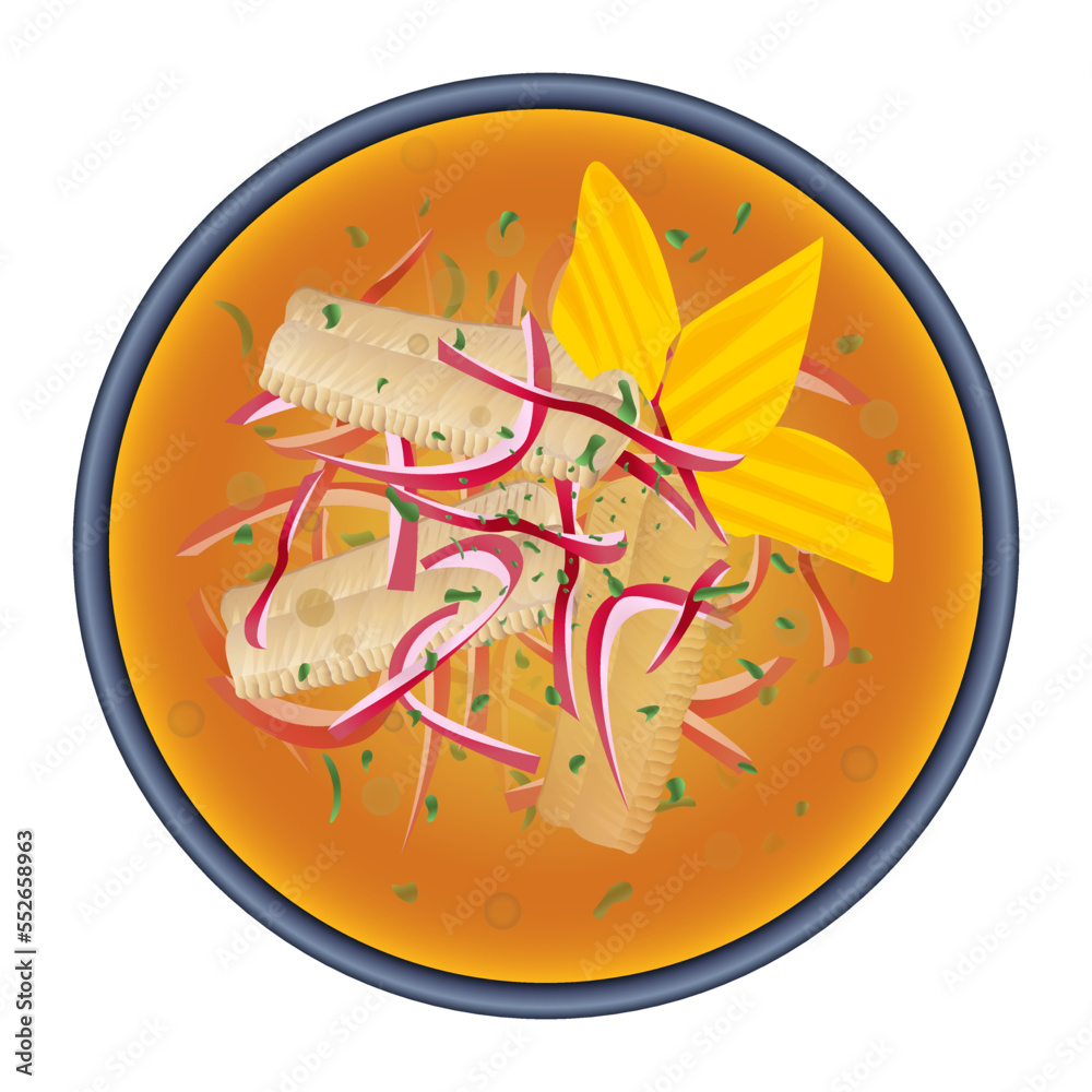 Delicious encebollado onion-fish soup. Ecuador traditional food ...
