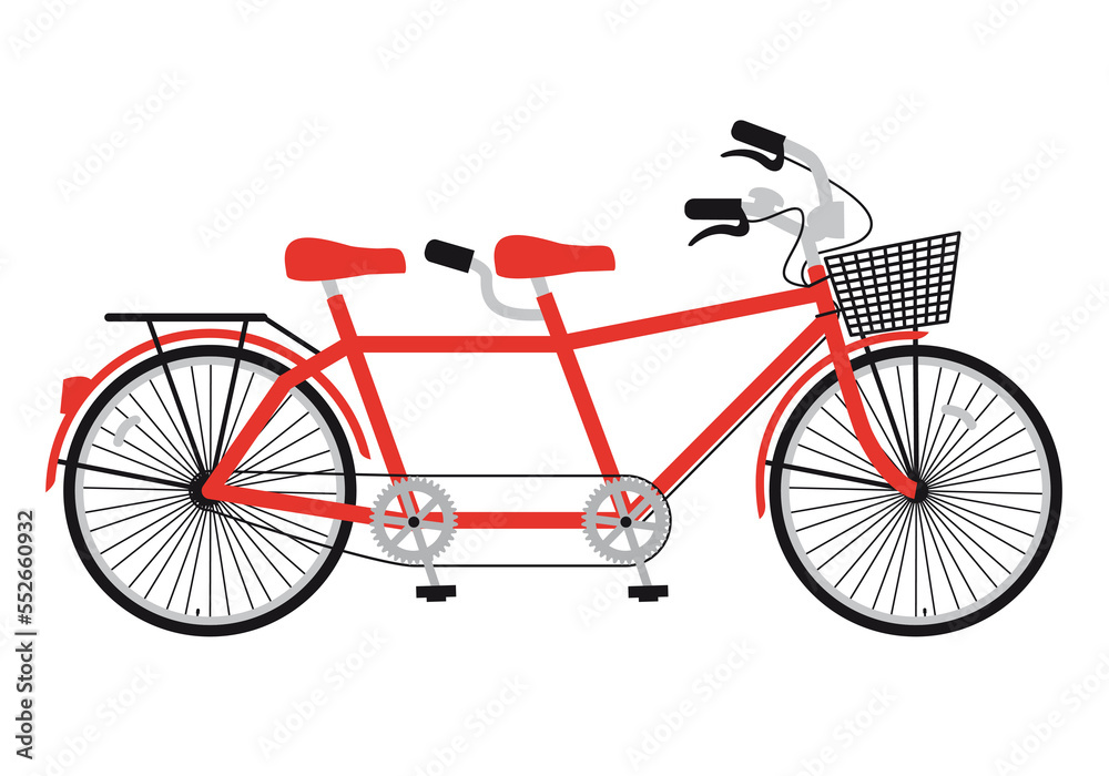 Red tandem bicycle, family concept, illustration on a transparent ...