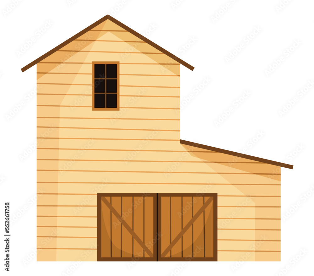 Barn icon. Farmyard architecture building. Cartoon farm shed. Wooden ...
