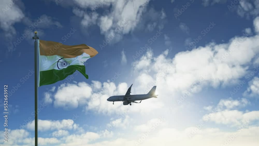 Generic airplane landing in India. A passenger plane lowering its ...