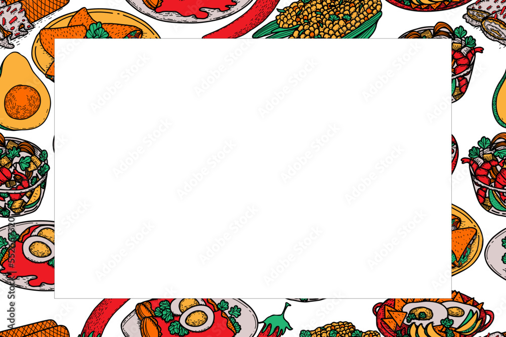 Vector food template, Latin american cuisine frame. Mexican food. Stock ...